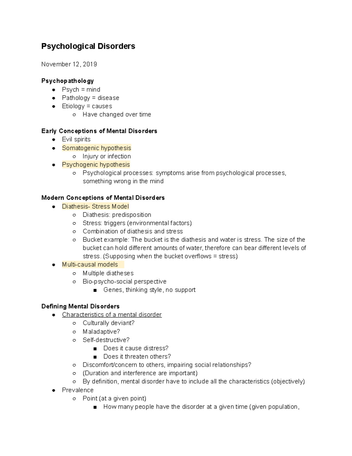 Chapter 14 Lecture Notes Psychological Disorders November 12 2019