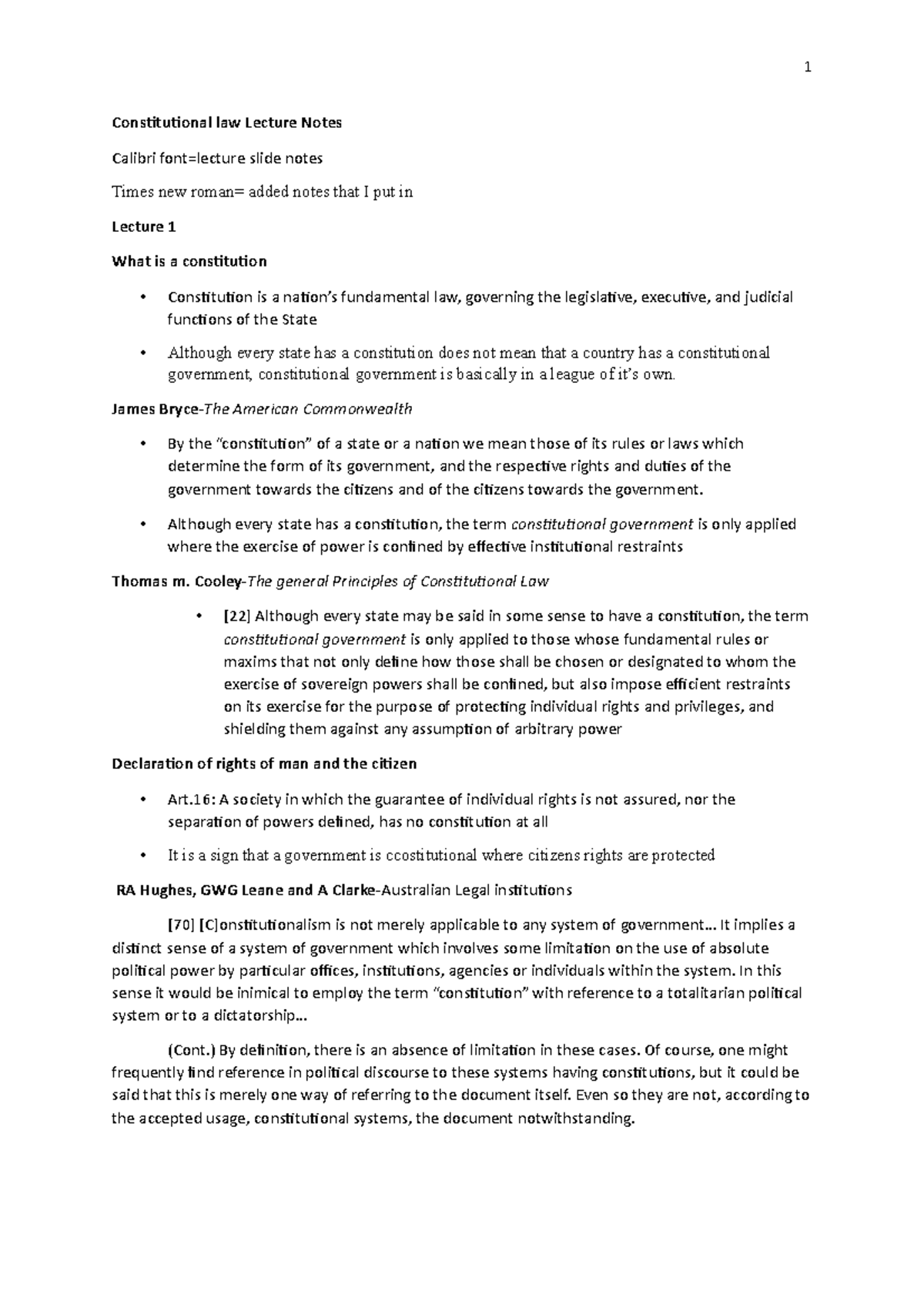 Constitutional Law Lecture Notes 1 Constitutional Law Lecture Notes