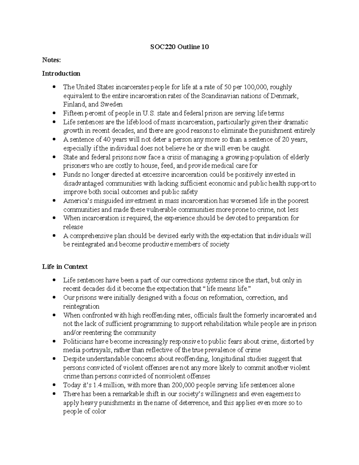 Soc220 Outline 10 Issues In Sentencing No End In Sight Americas