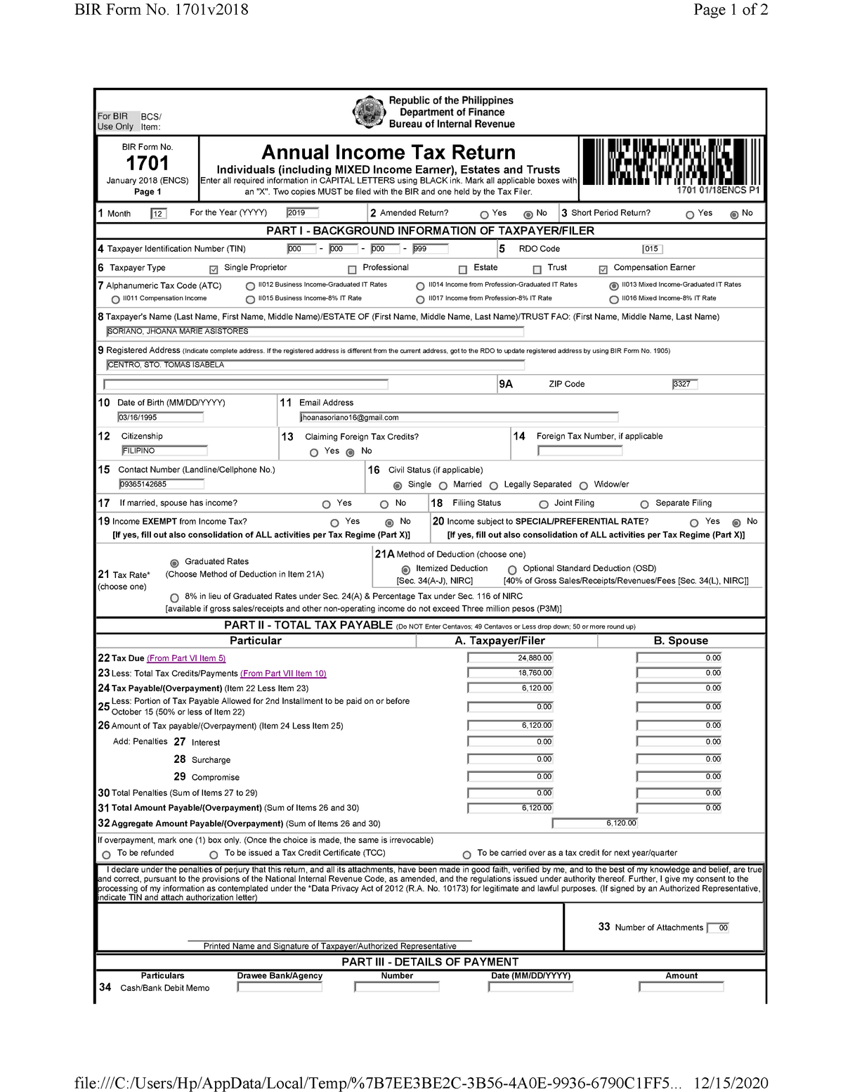 Bir Form 1701 Download Fill Out And Sign Printable Pd