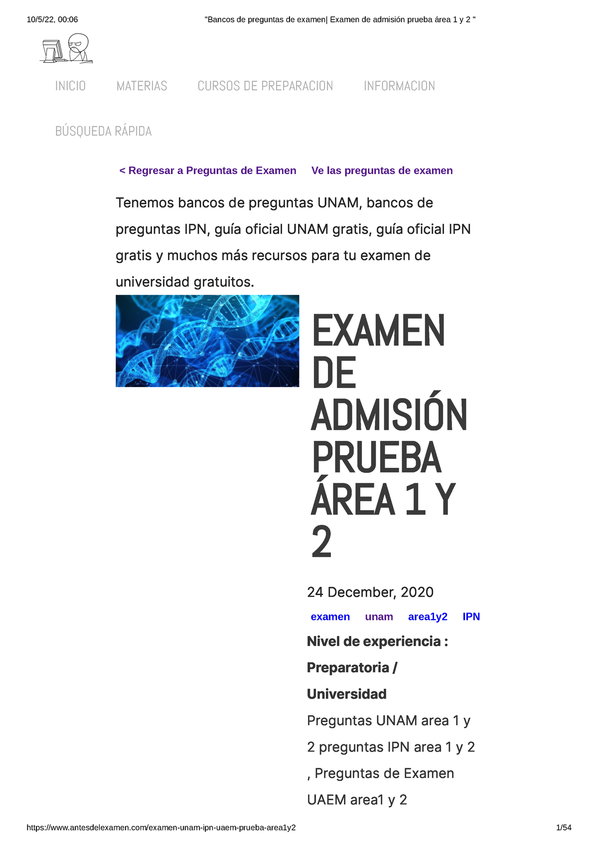 Bancos De Preguntas De Examen Examen De Admisión Prueba área 1 Y 2