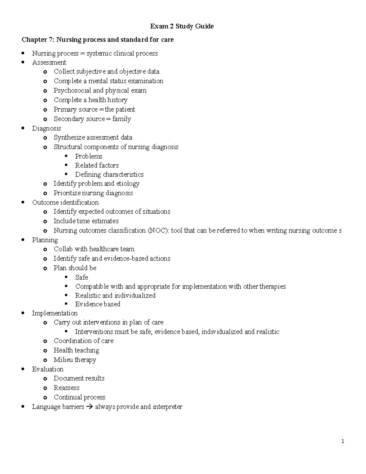 Exam 2 Study Guide Exam 2 Study Guide Chapter 7 Nursing Process And