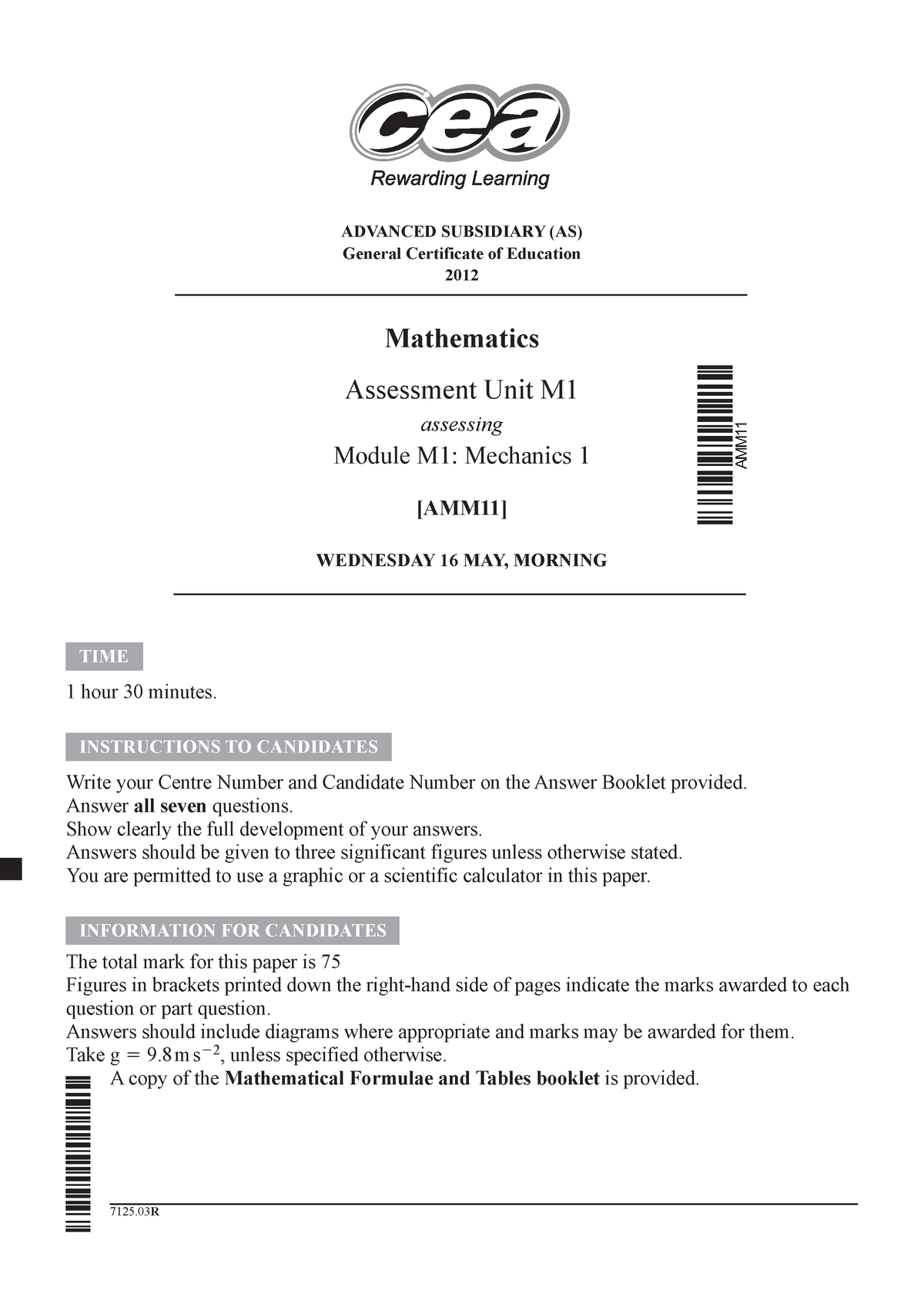 A2as Math Past Papers Mark Schemes Standard May June Series 2012 10685