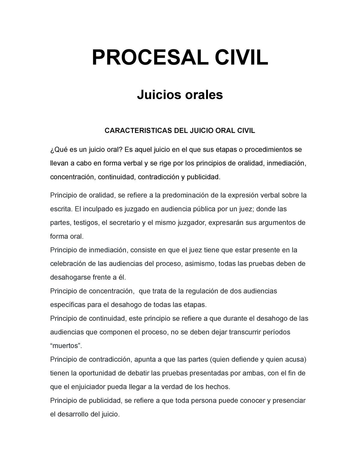 Juicios Orales Ensayo Procesal Civil Juicios Orales Caracteristicas