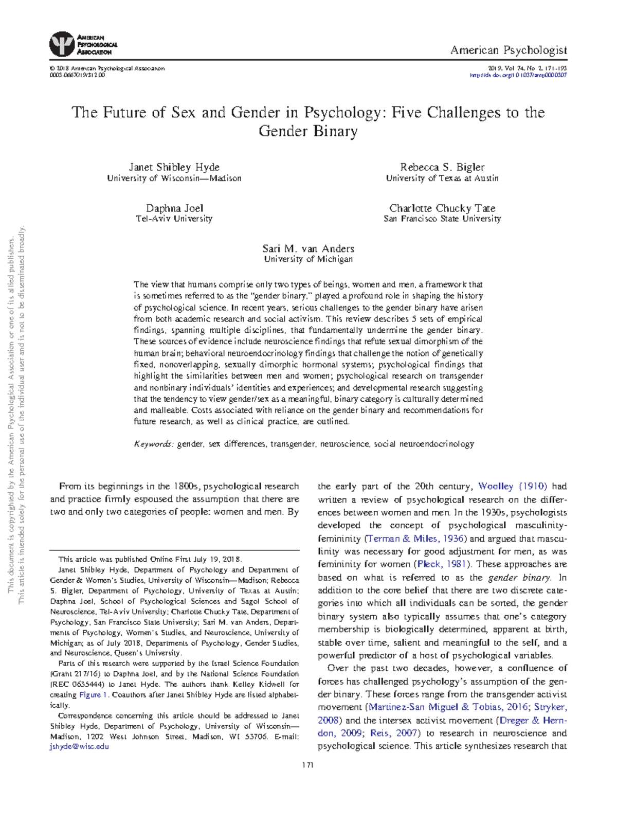 The Future Of Sex And Gender In Psychology Bigler University Of Texas