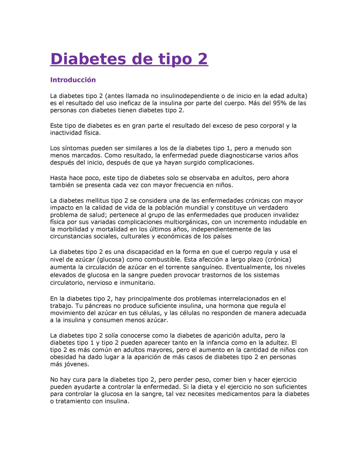 Tratamiento De Diabetes Tipo Ii Diabetes De Tipo 2 Introducción La