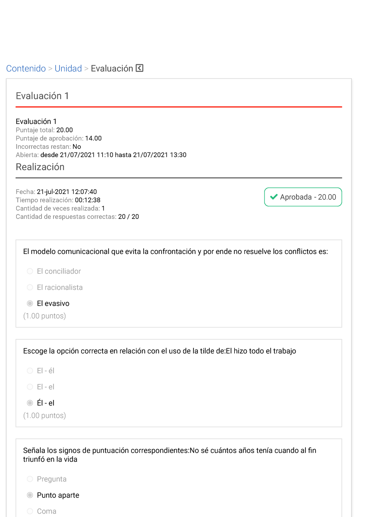 Coe Prueba Parcial 1 Contenido Unidad Evaluación Fecha 21 Jul