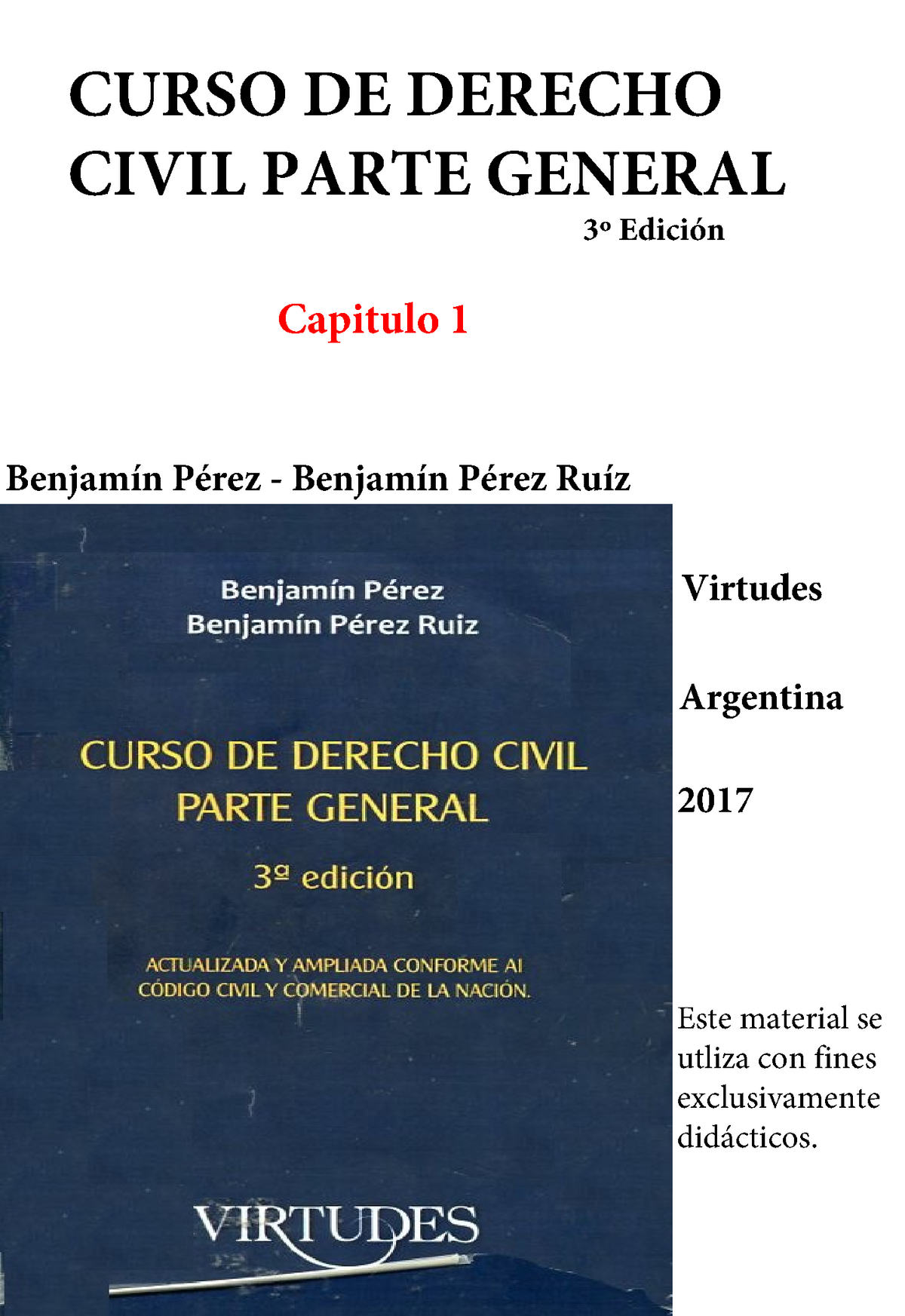 Capitulo 1 Benjamin Perez Curso De Derecho Civil Parte General 3º