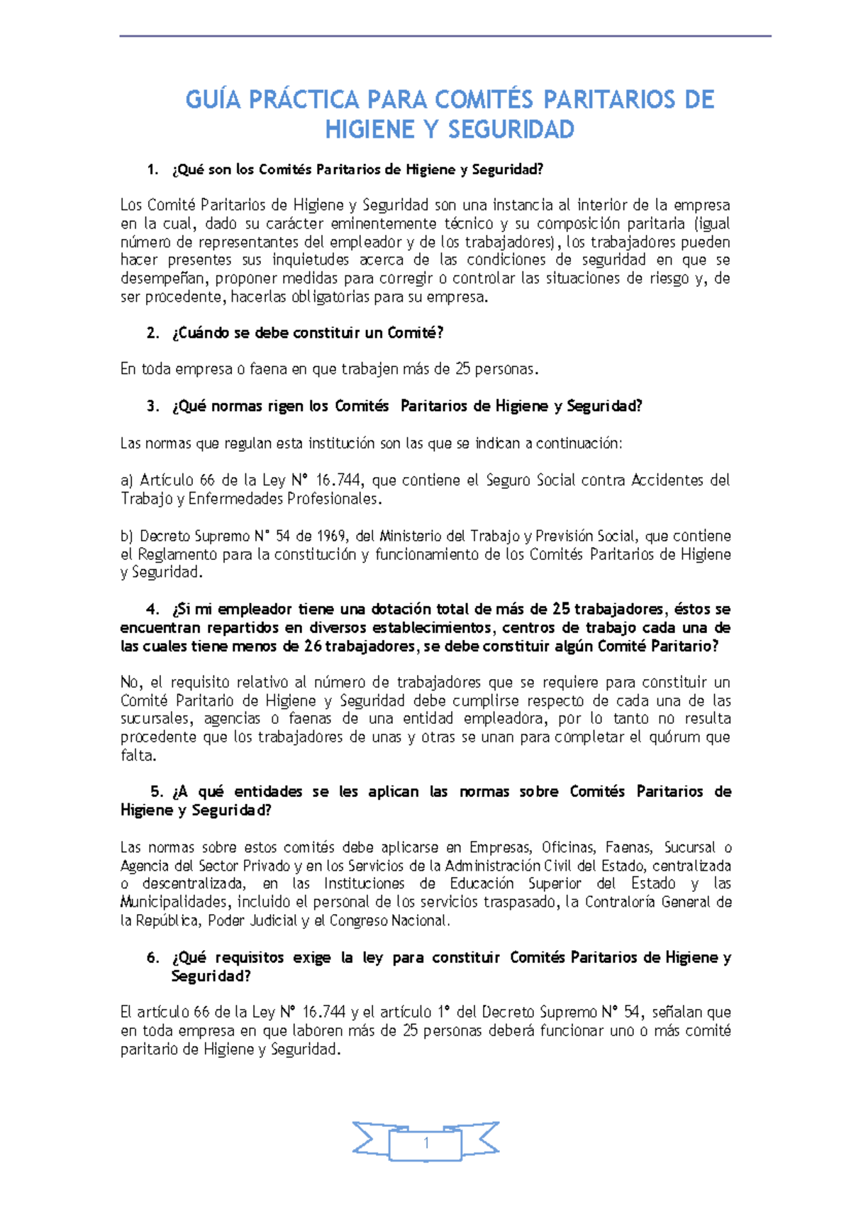 Guia Para Los Comites Paritarios De Higiene Y Seguridad GuÍa PrÁctica