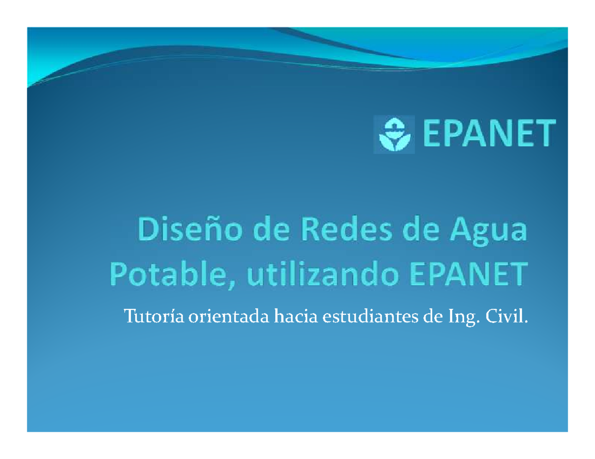 Diseño De Redes De Agua Con Epanet Presentación Tutoría Orientada