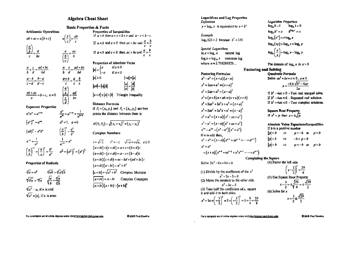 Calc Reference Sheets Math 2201 Studocu