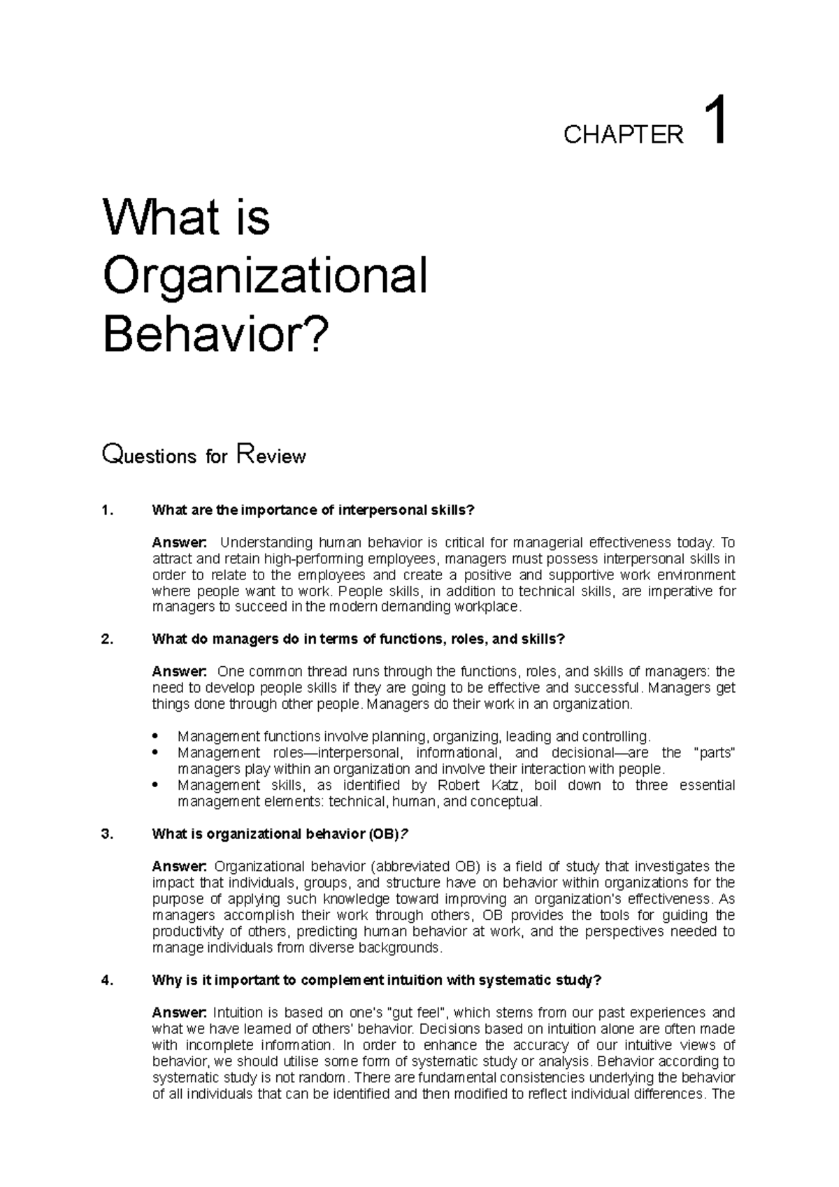 Ch01 Midterm Review Chapter 1 What Is Organizational Behavior