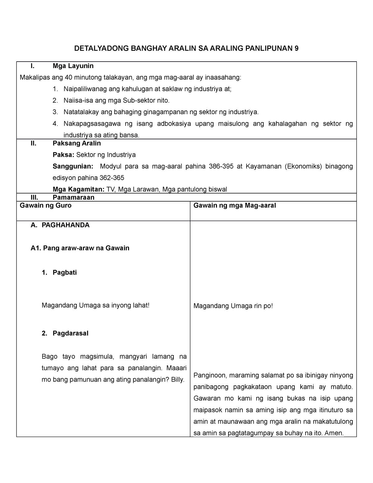 Banghay Aralin Docx Detalyadong Banghay Aralin Sa Filipino I Ii Iii Iv