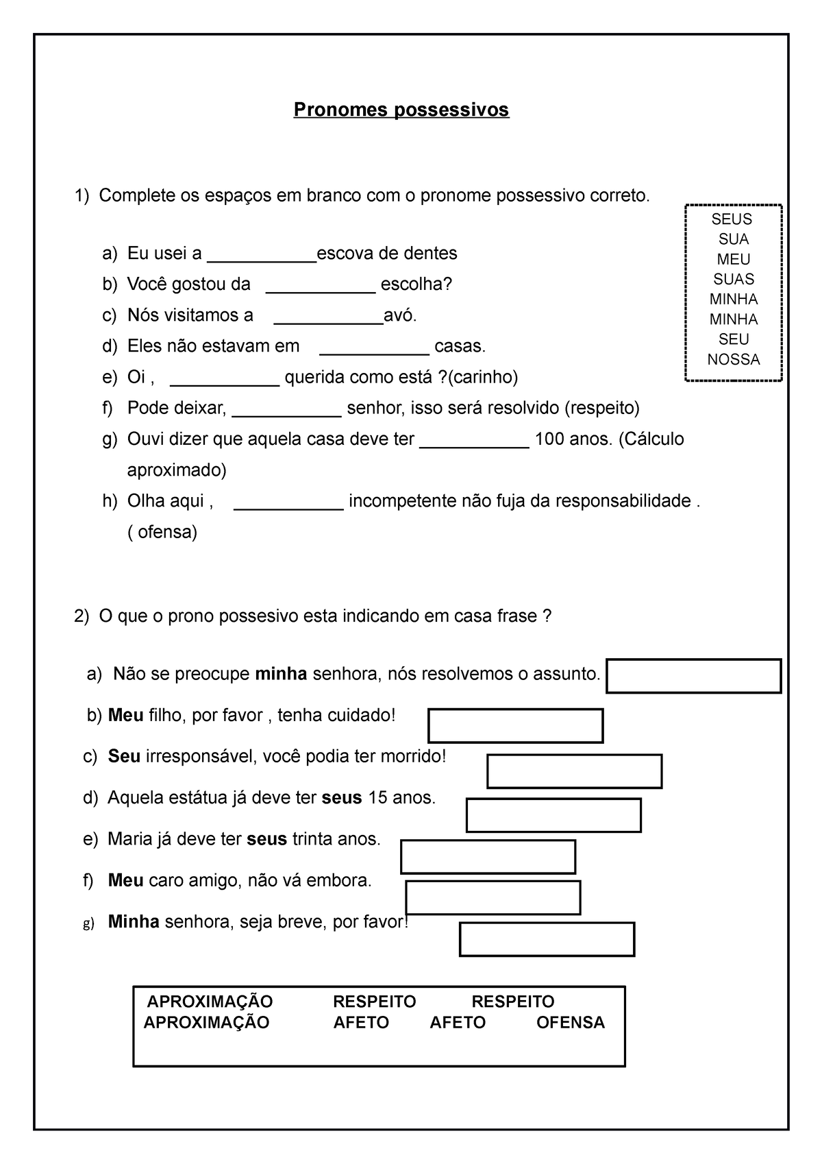 Atividade De Pronomes Possessivos Braincp