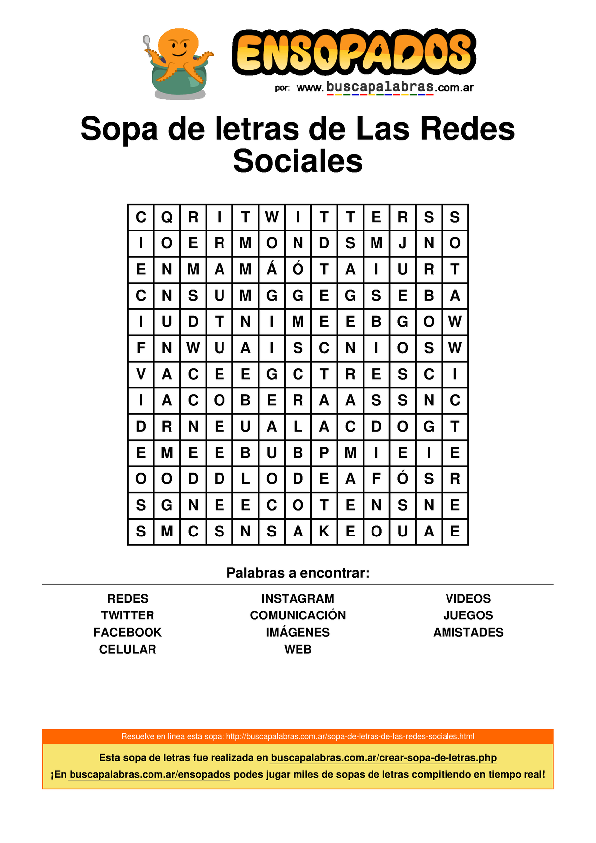 Sopa De Letras De Las Redes Sociales Sopa De Letras De Las Redes