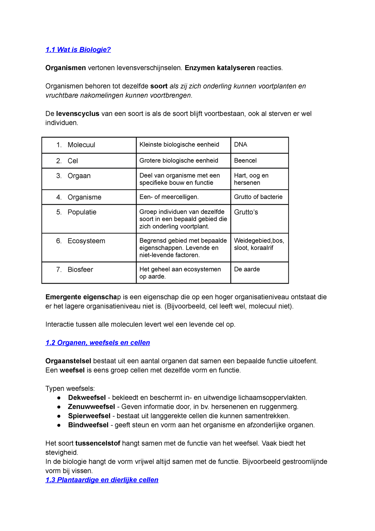 Biologie Inleiding In De Biologie Samenvatting Bvj Vwo 4 1 Wat Is