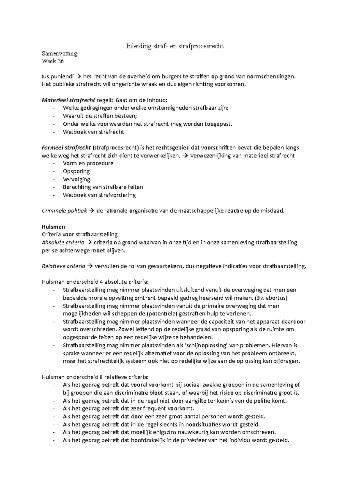 Samenvatting Inleiding Straf En Strafprocesrecht Samenvatting Week