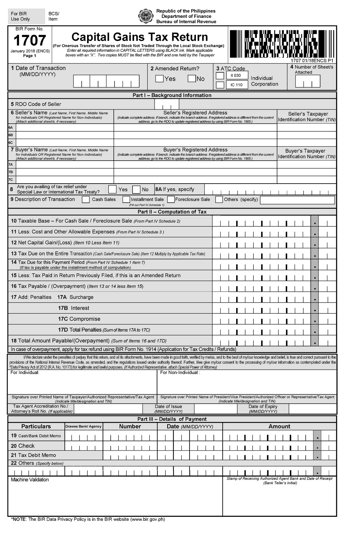 1707 January 2018 Encs Taxation Bachelor Of Science In Accountancy