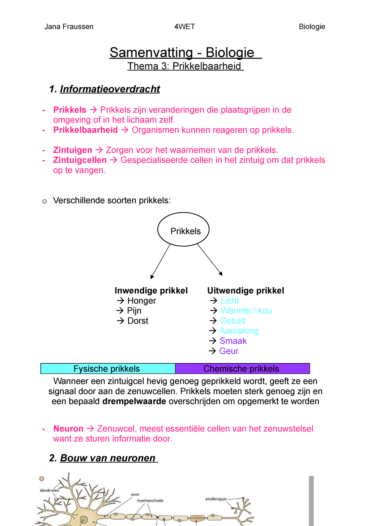 Samenvatting Biologie Thema 3 Prikkelbaarheid