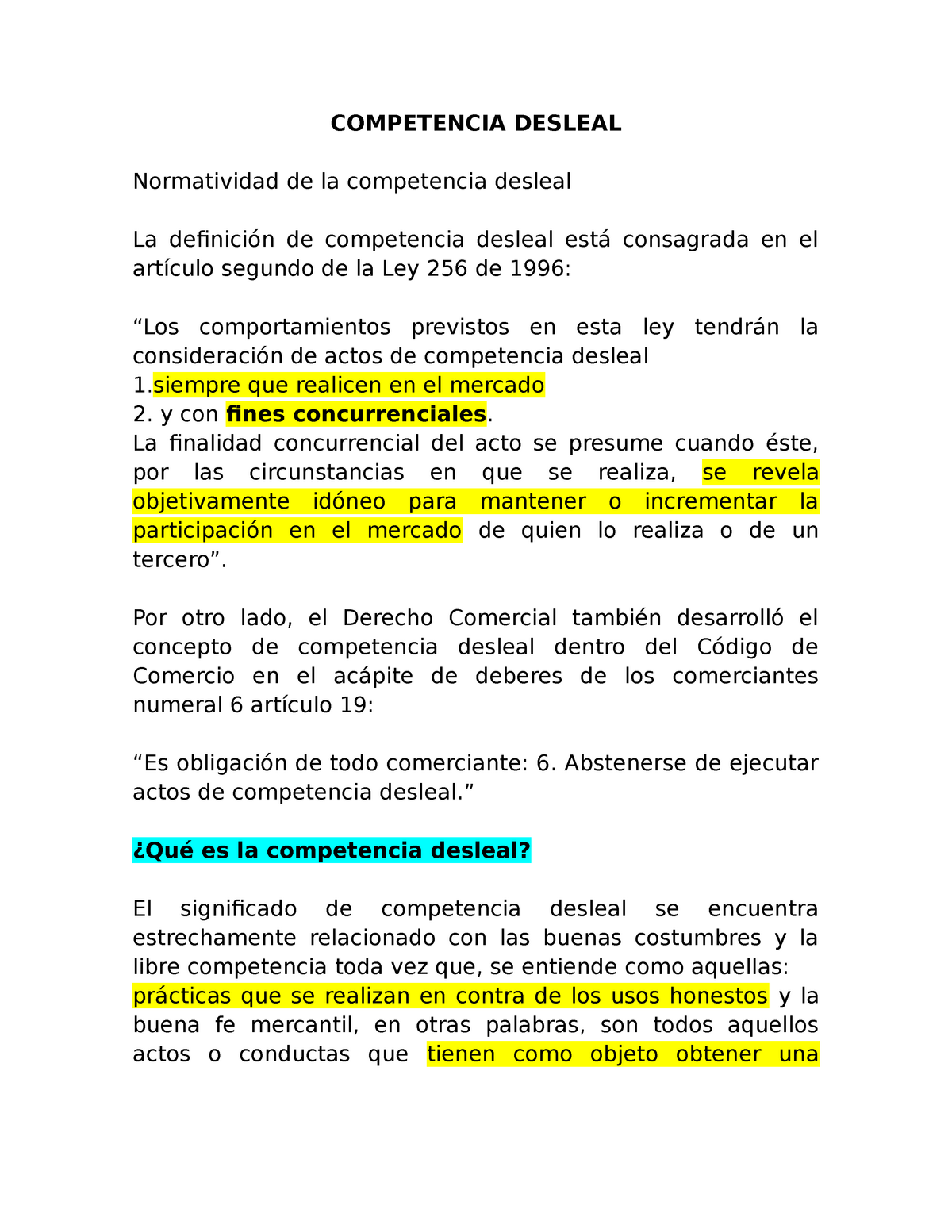 Competencia Desleal Apuntes 1 Competencia Desleal Normatividad De