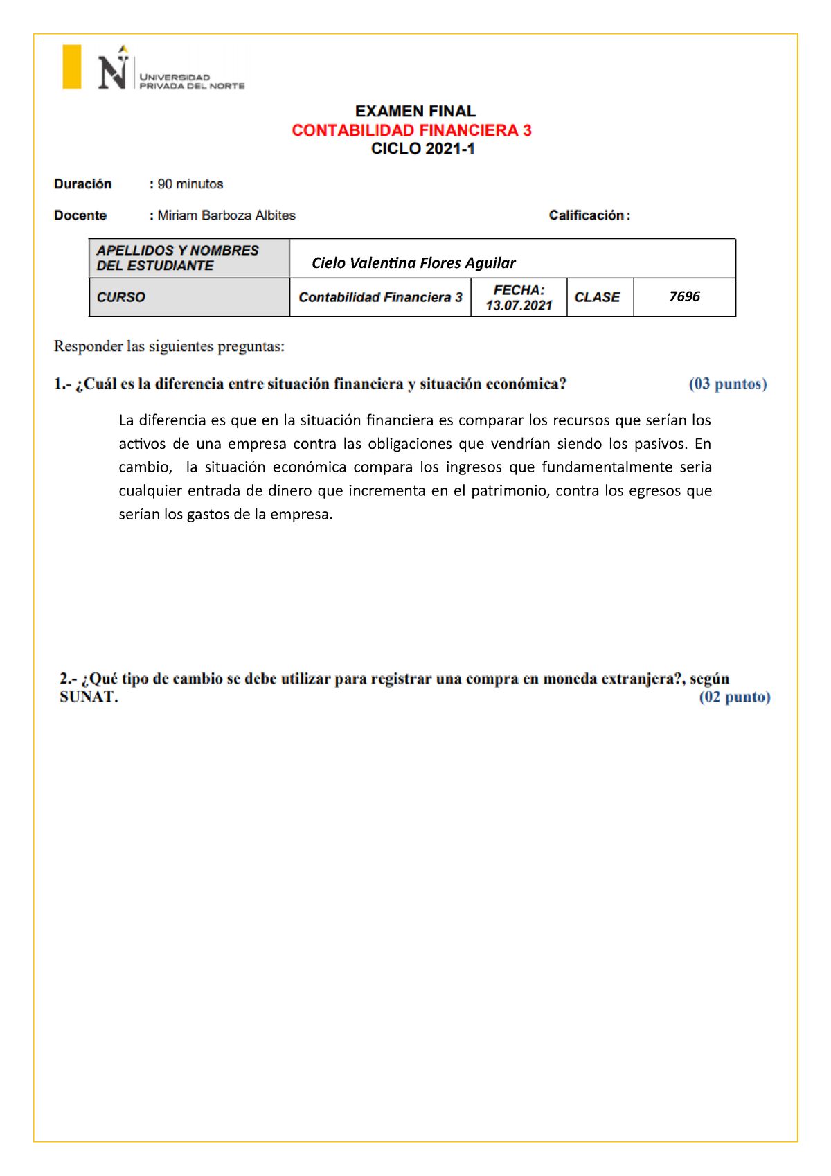 Modelo De Examen Modelo Final Conta 4 Contabilidad Iv