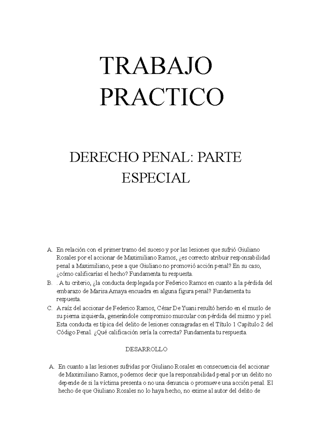 Derecho Penal Pe Tp 2 Trabajo Practico Derecho Penal Parte