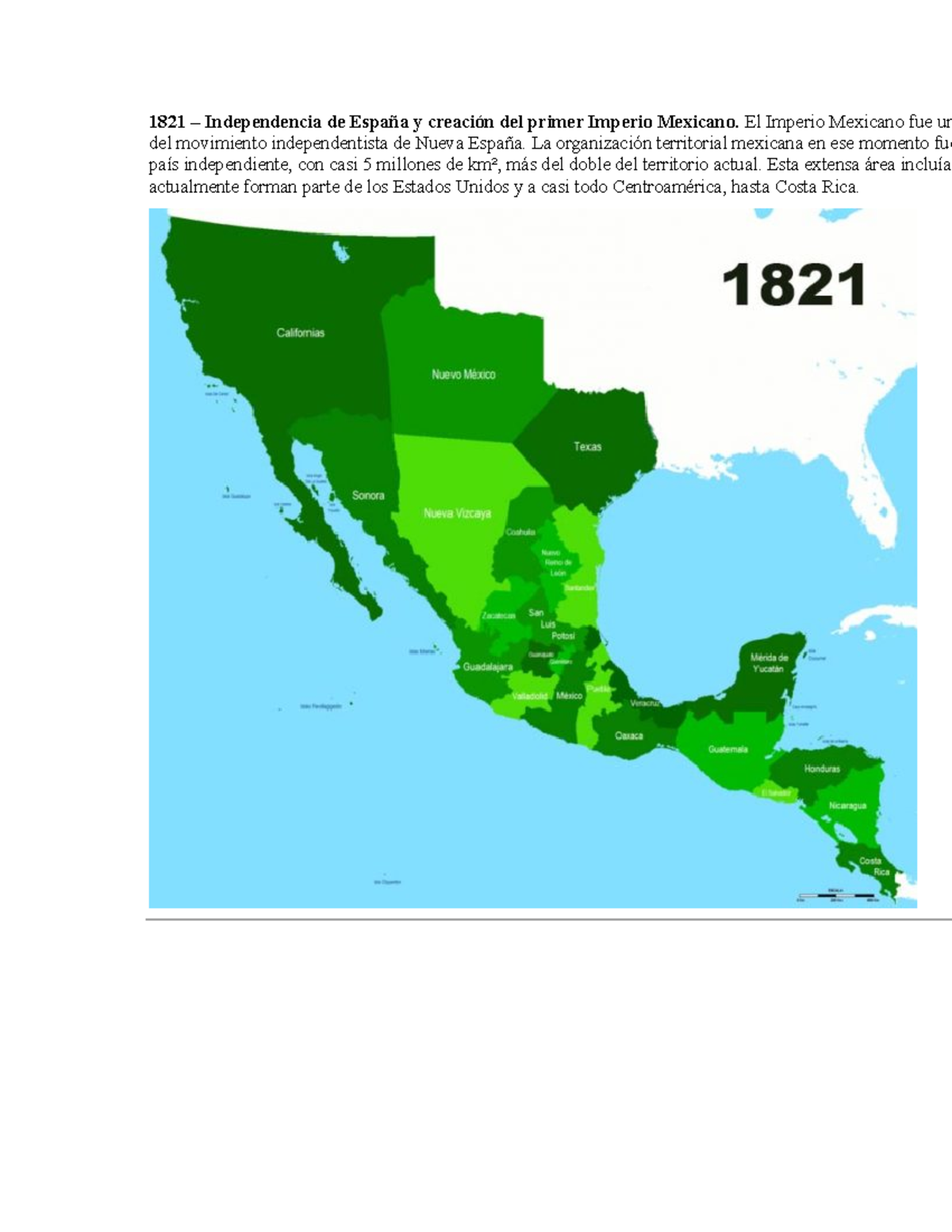 Cambios Territoiales 1821 Independencia De España Y Creación Del