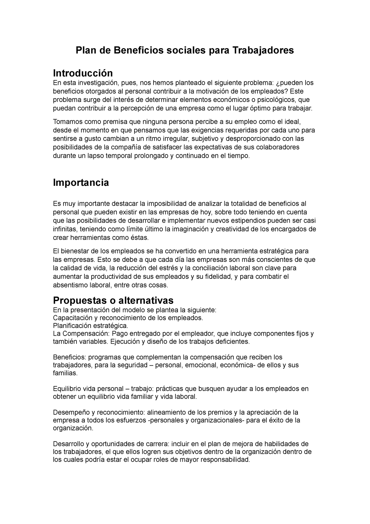 Plan De Beneficios Sociales Para Trabajadores Plan De Beneficios