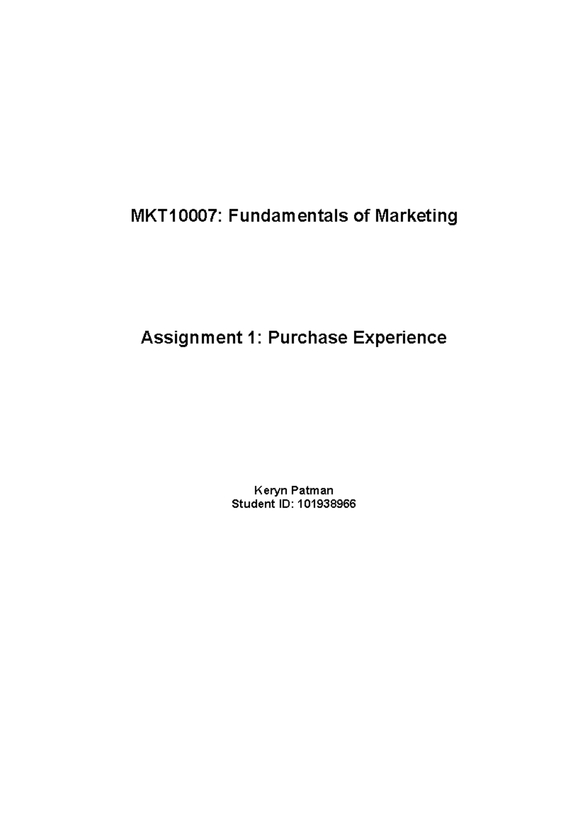 Assignment 1 Fundamentals Of Marketing Mkt10007 Fundamentals Of