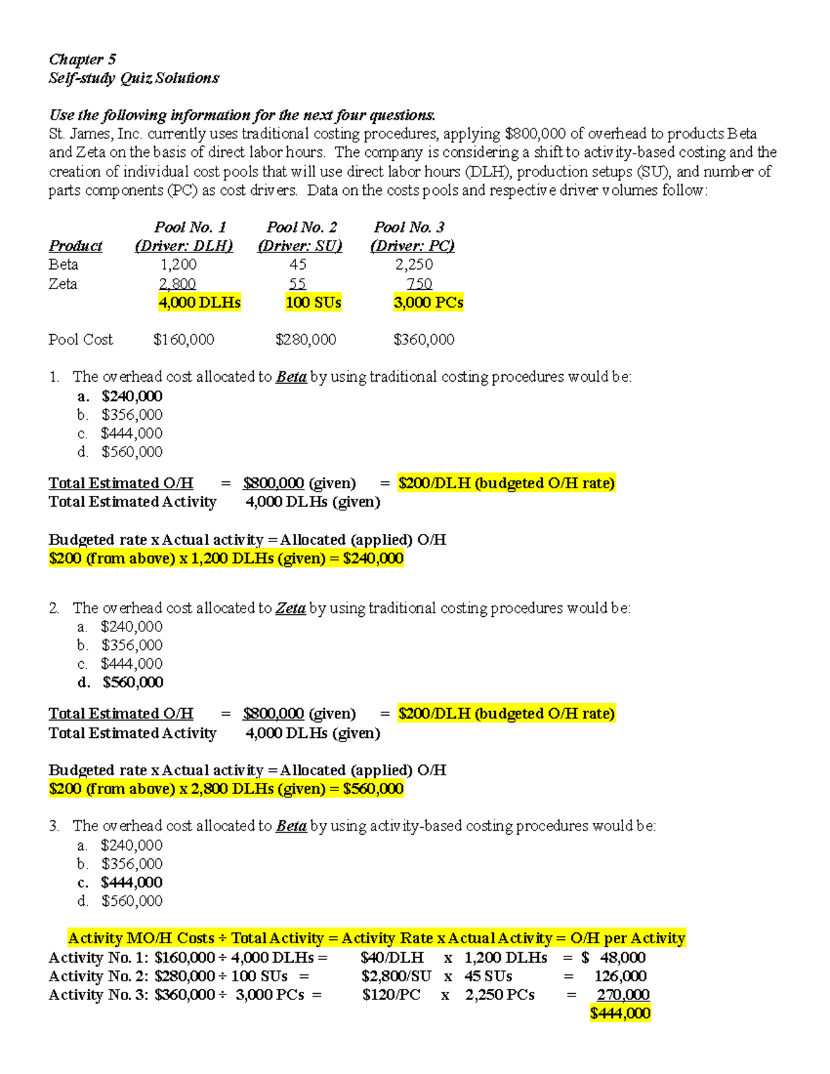 Chapter 5 Self Study Quiz Solutions Chapter 5 Self Study Quiz