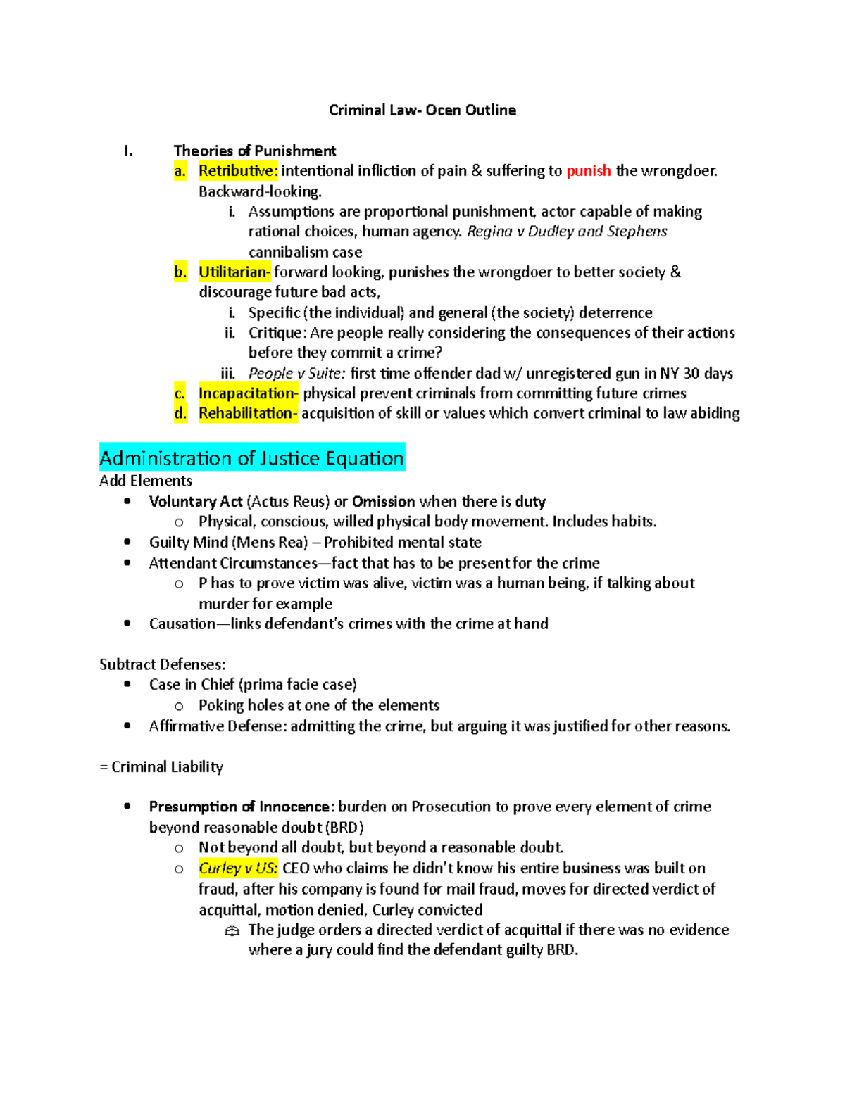 Criminal Law Full And Comprehensive Outline For 1l Law School