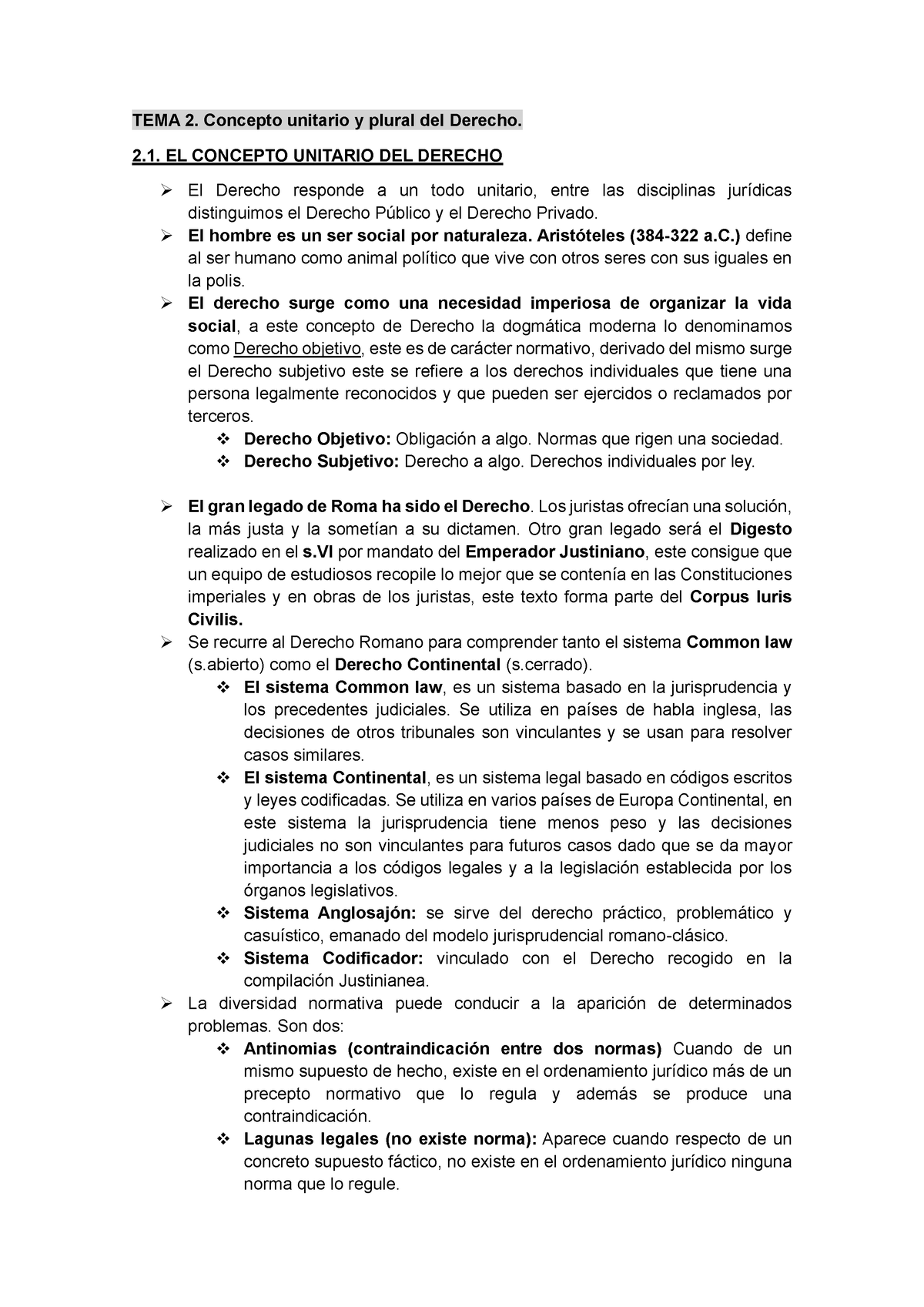 Tema 2 Concepto Unitario Y Plural Del Derecho Tema 2 Concepto