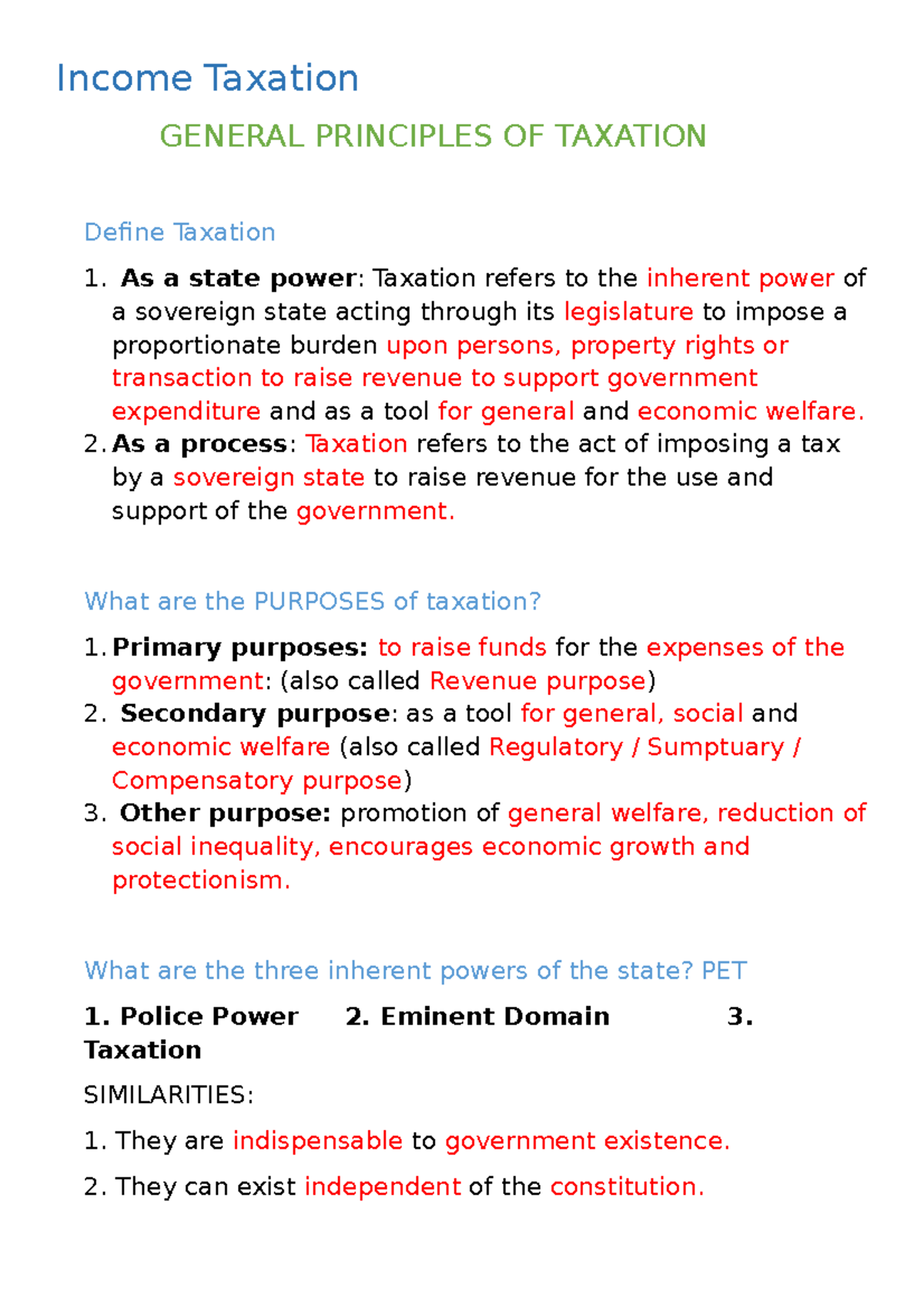 General Principles Of Taxation Income Taxation General Principles Of