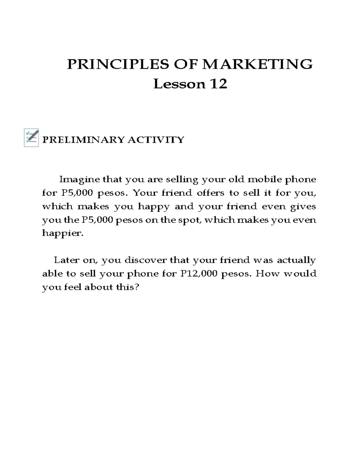 Activityin Marketing Lesson 12 Principles Of Marketing Lesson 12