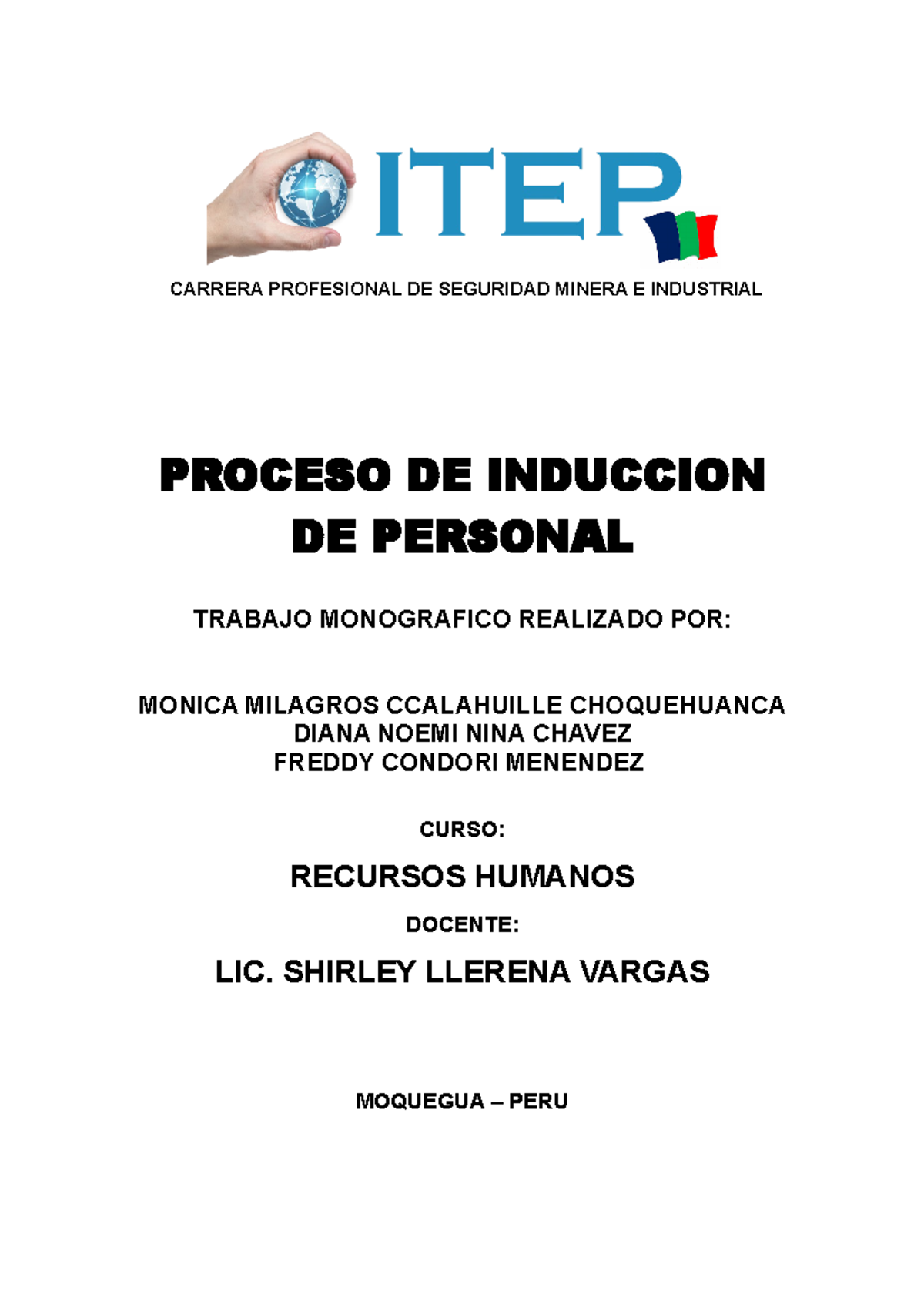 Monografia Induccion Itep Carrera Profesional De Seguridad Minera E