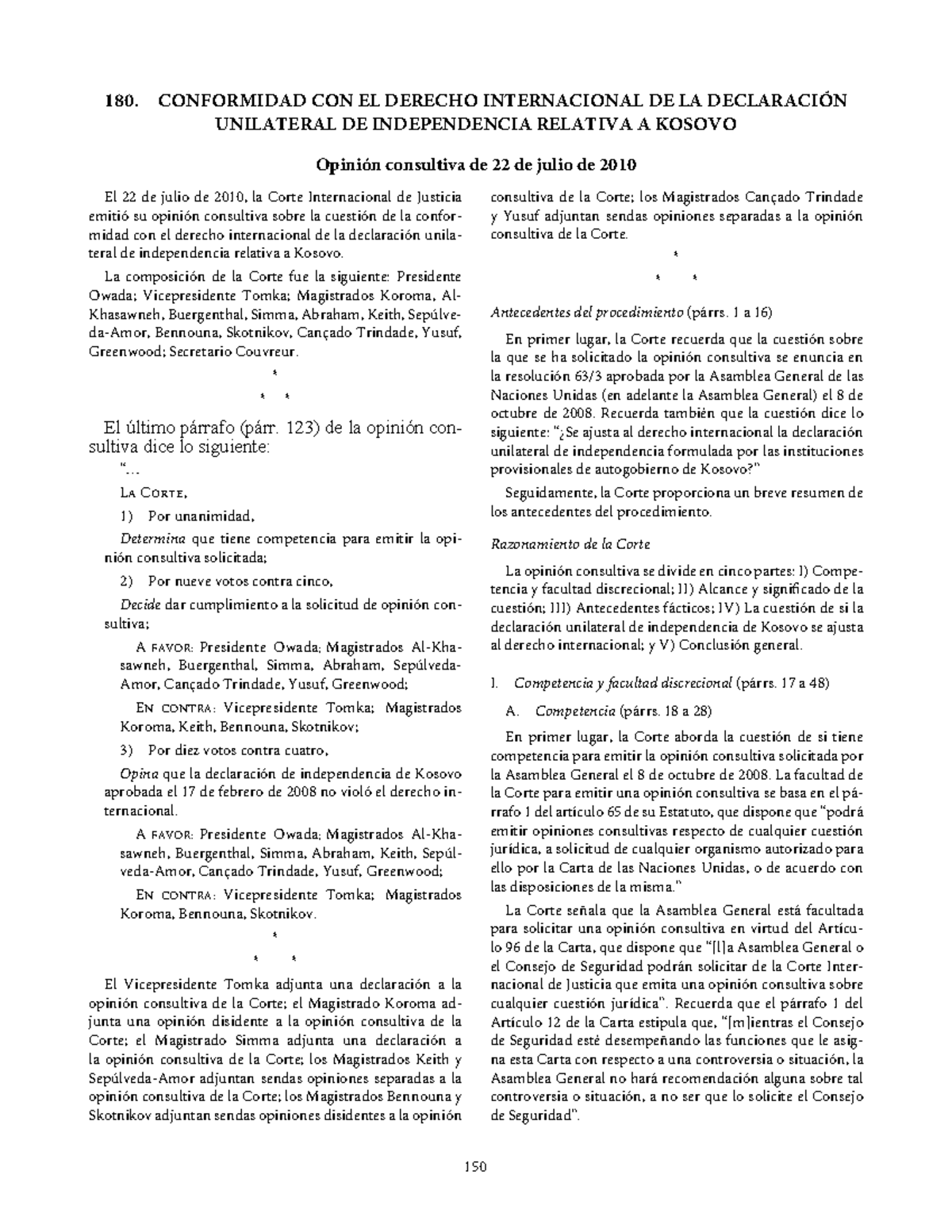 Imprimir 1 Opinión Consultiva De La Corte Internacional De Justicia