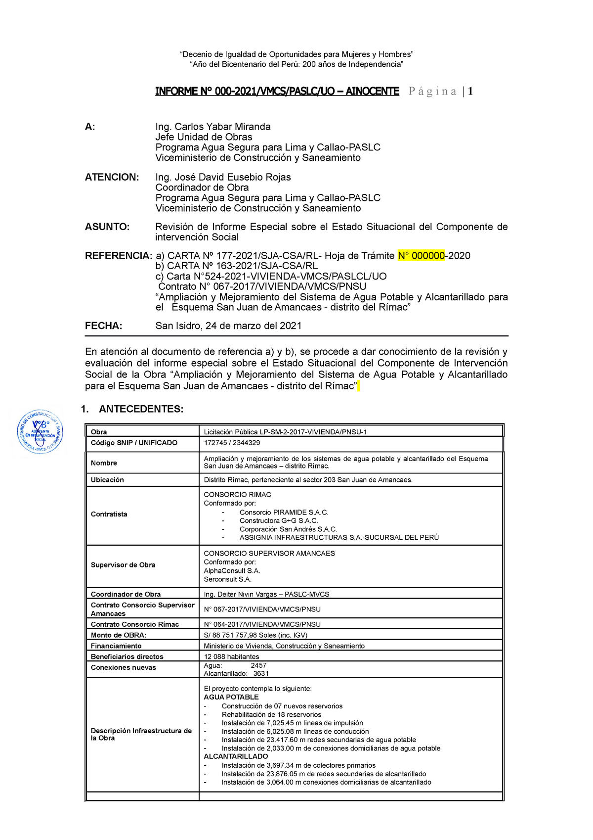 Propuesta De Informe Especial Estado Situacional “año Del