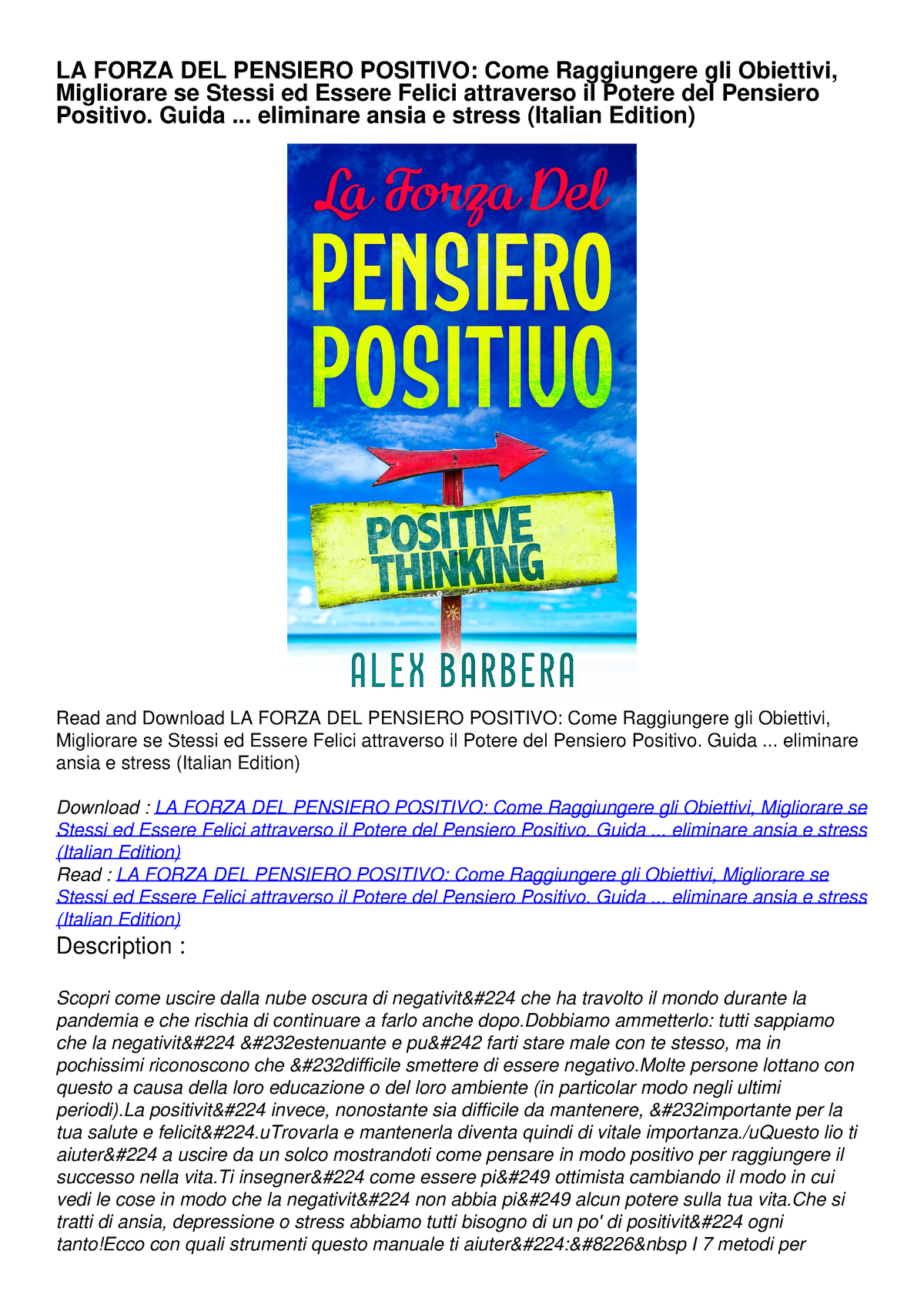 Pdf La Forza Del Pensiero Positivo Come Raggiungere Gli Obiettivi