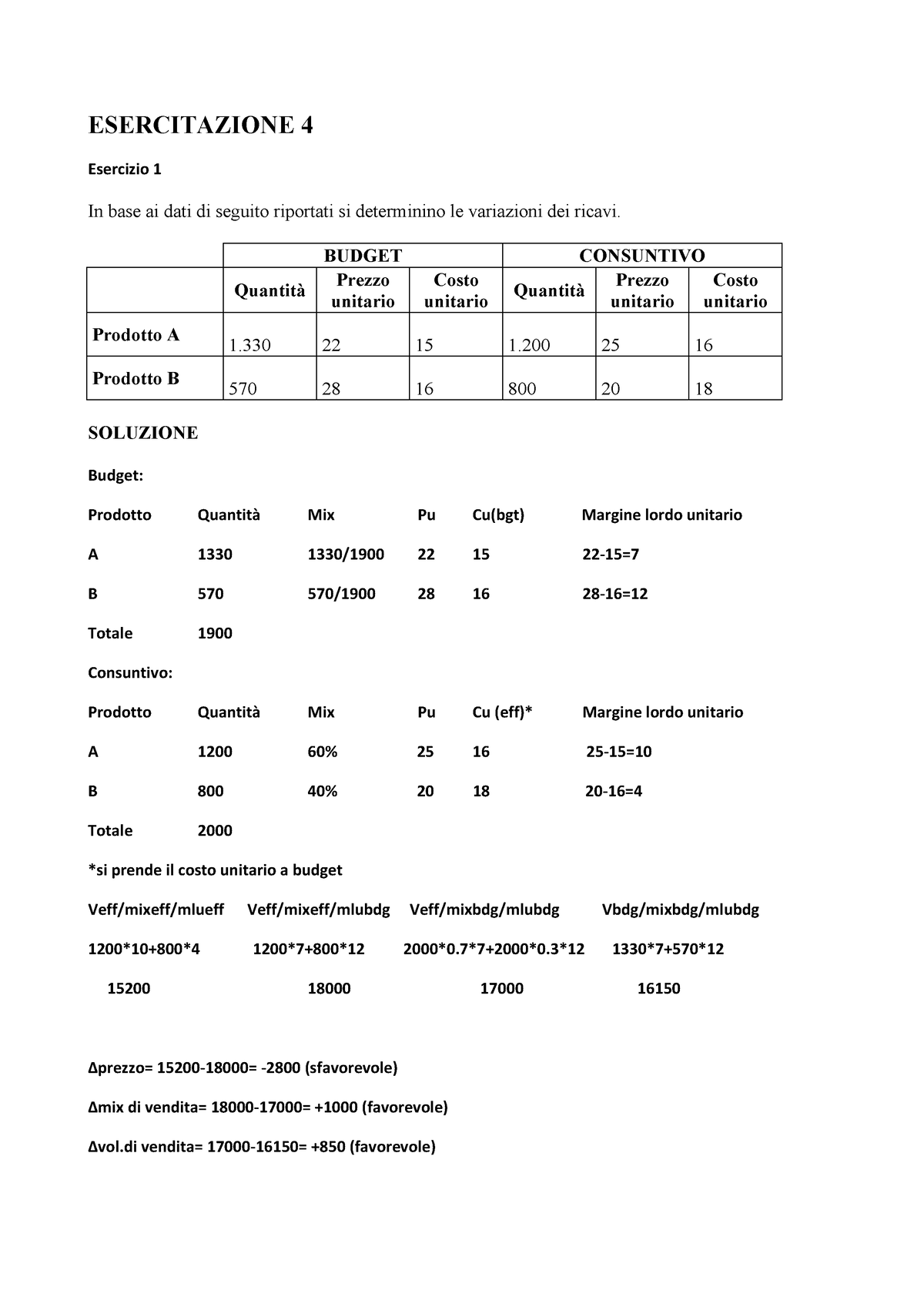 Esercitazione 4 Soluzioni Esercitazione 4 Esercizio 1 In Base Ai Dati