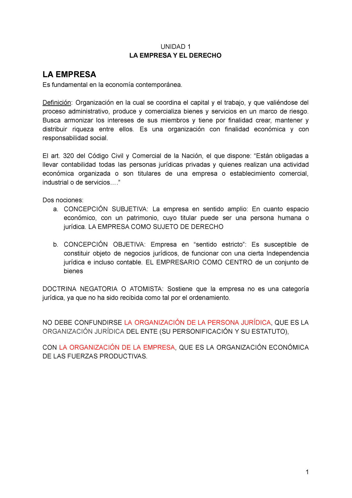 Derecho Empresario Primer Parcial Resumen Unidad 1 La Empresa Y El