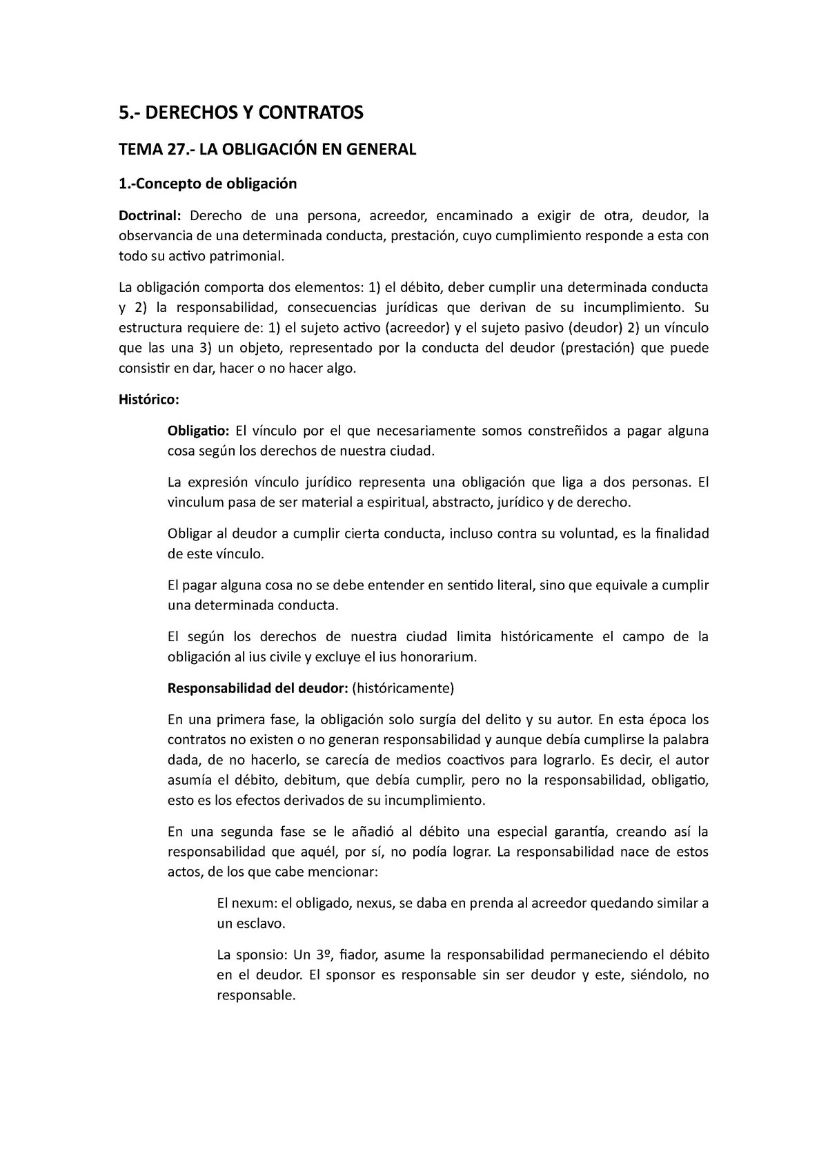 Obligaciones Y Contratos 5 Derechos Y Contratos Tema 27 La