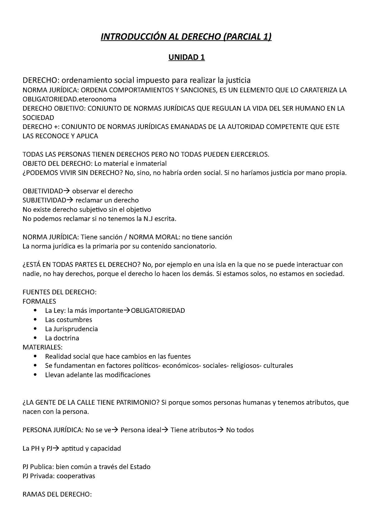 Introducción Al Derecho IntroducciÓn Al Derecho Parcial 1 Unidad 1