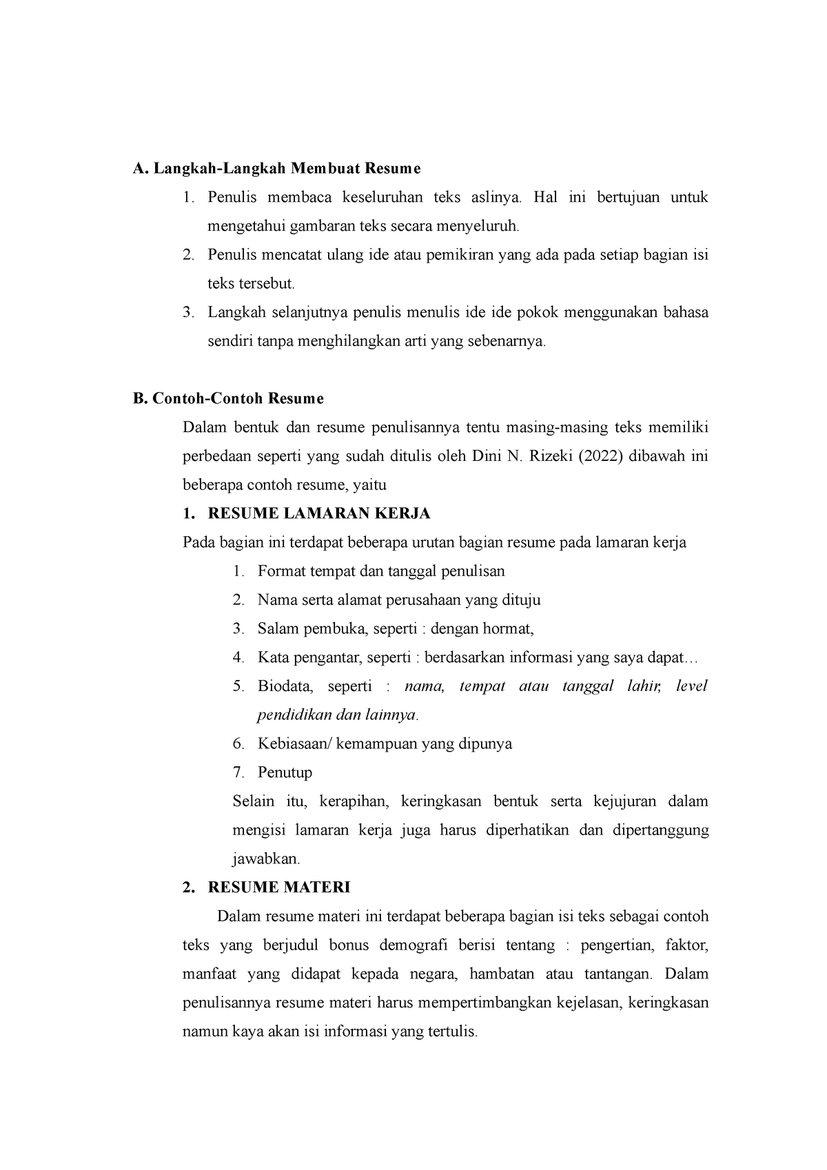 Langkah Membuat Resume Dan Contohnya A Langkah Langkah Membuat