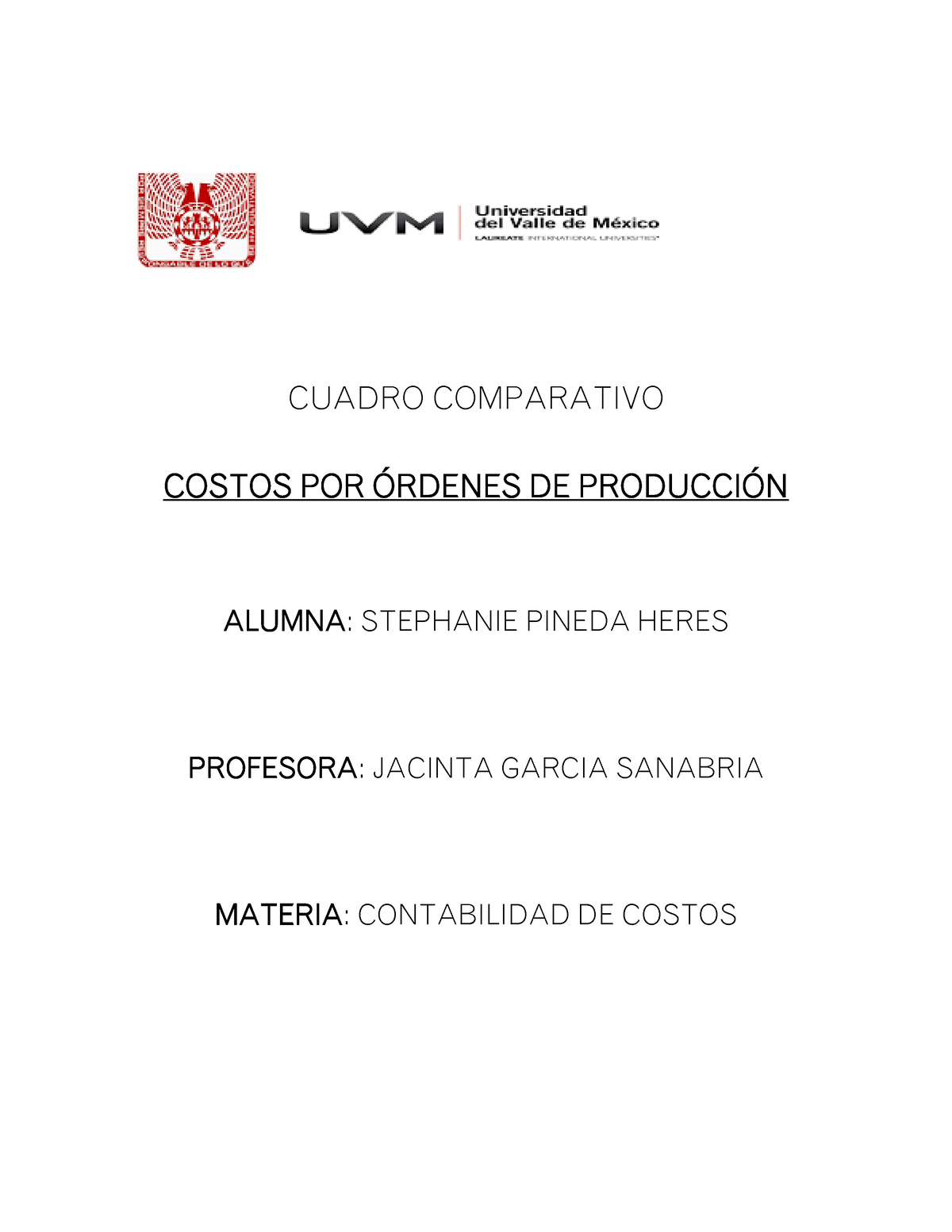 Cuadro Comparativo Costos Contabilidad De Costos Uvm Studocu