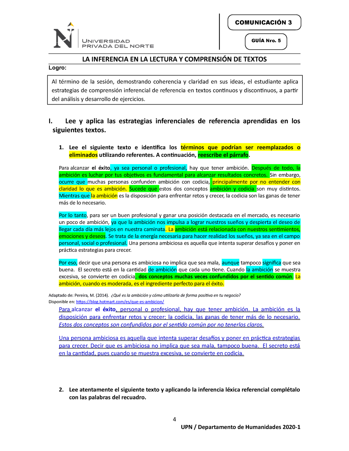 El Nivel Inferencial De Referencia S5 Guía 5 La Inferencia En La