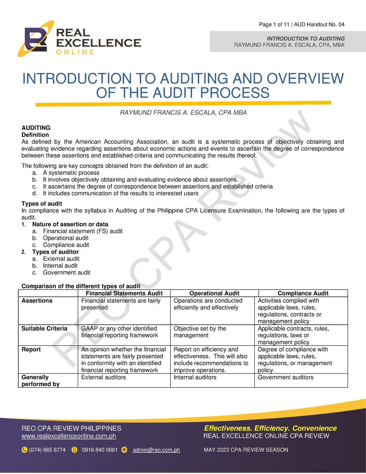 04 Introduction To Auditing Reo Cpa Review Page 1 Of 11 Aud Handout