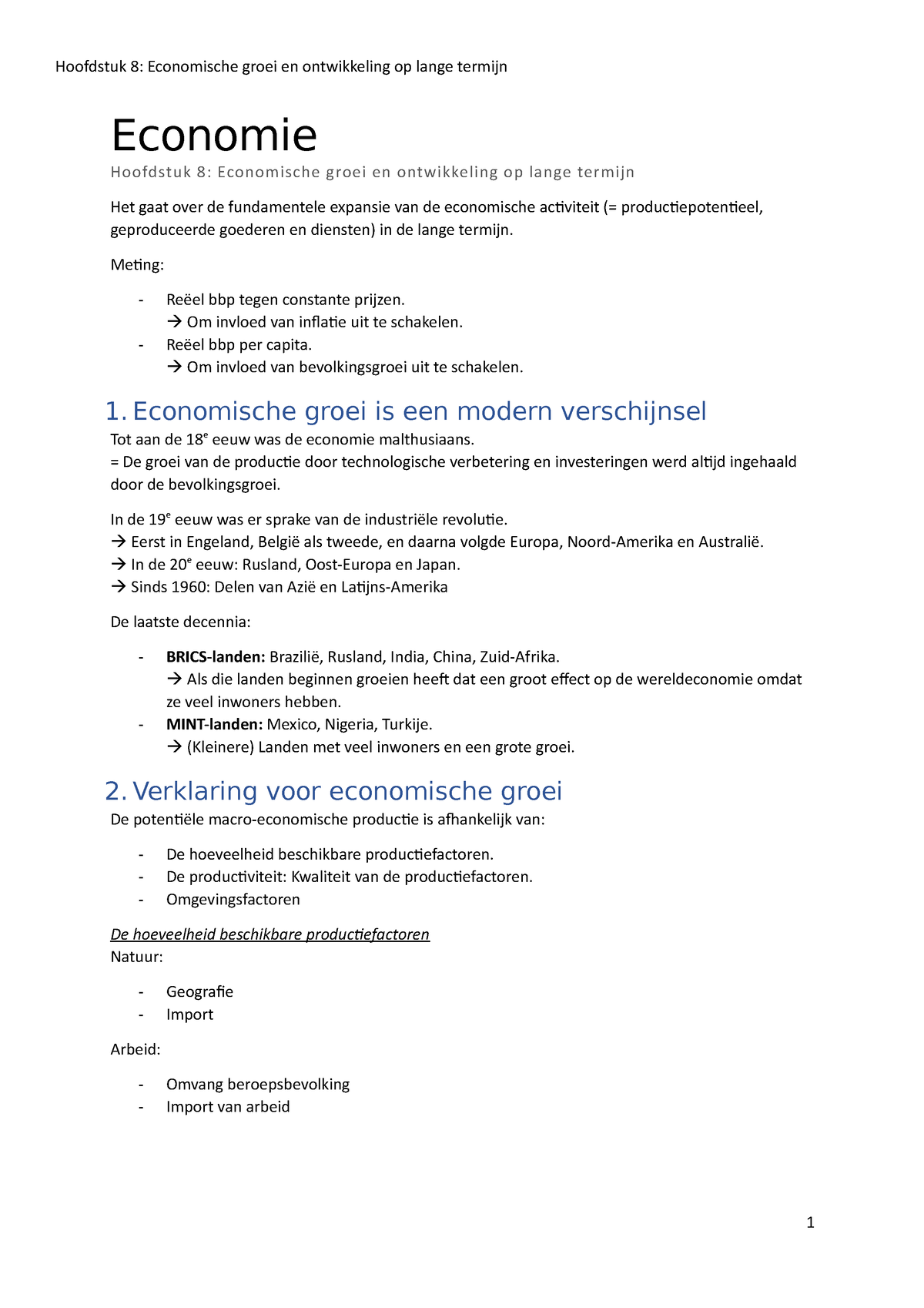 Hoofdstuk 8 Economie Samenvatting Notities Les Hoofdstuk 8