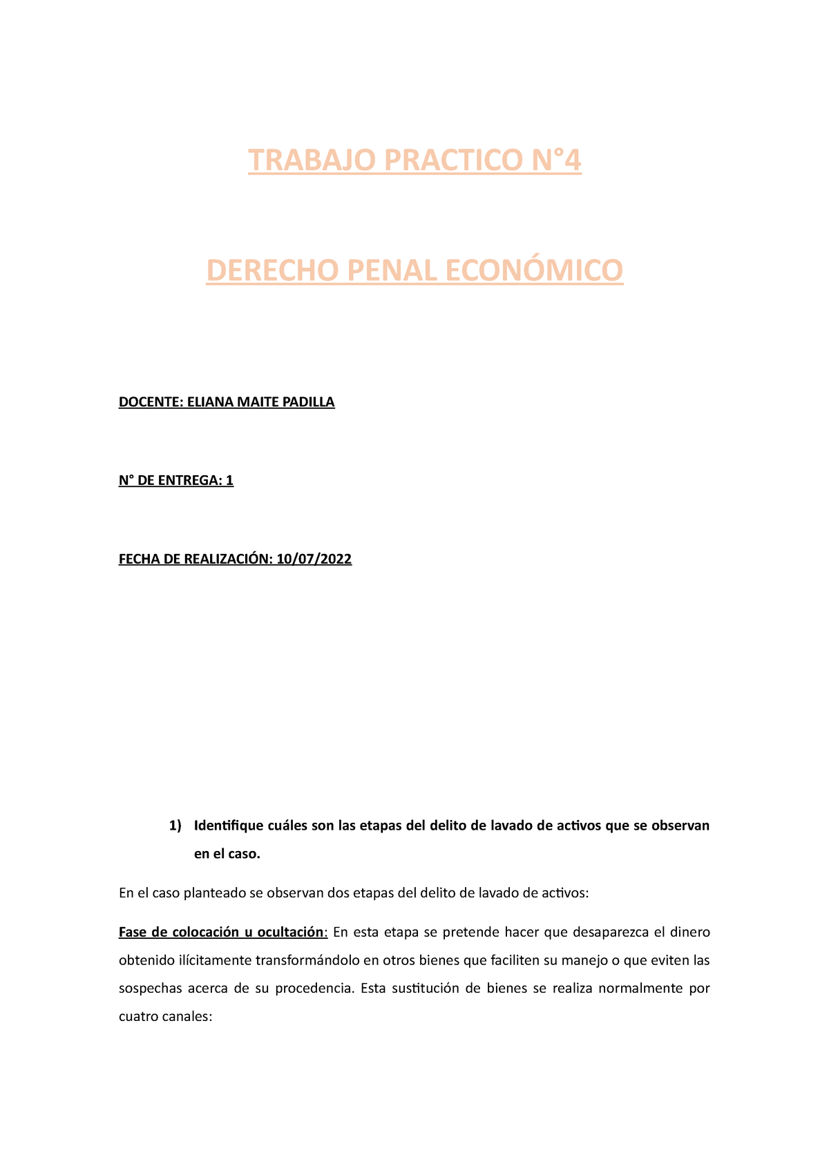 Tp 4 Penal Econ Tel Trabajo Practico N° Derecho Penal EconÓmico