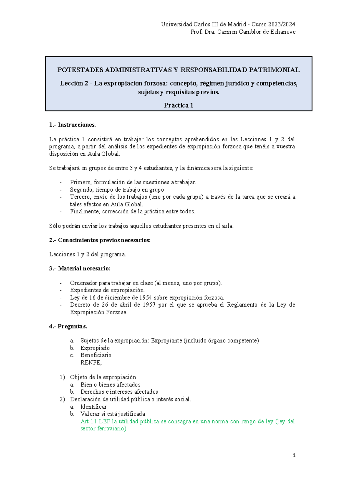 Práctica 1 Expropiación Forzosa Universidad Carlos Iii De Madrid