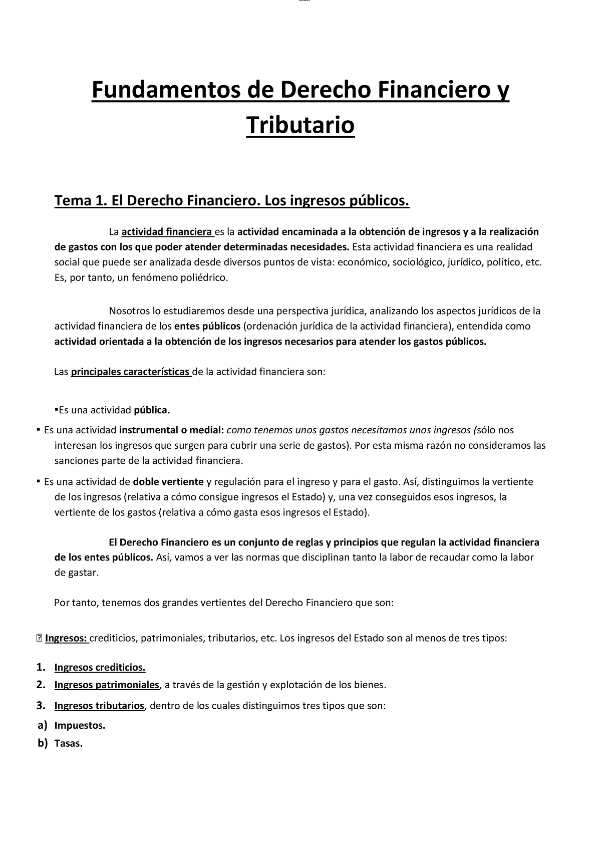 Apuntes Completos Tributario Fundamentos De Derecho Financiero Y